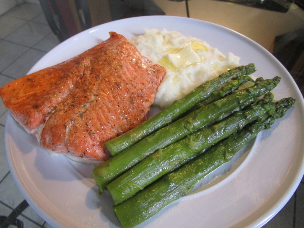 Baked Salmon with Mashed Potatoes and Asparagus – charliethecookandrews